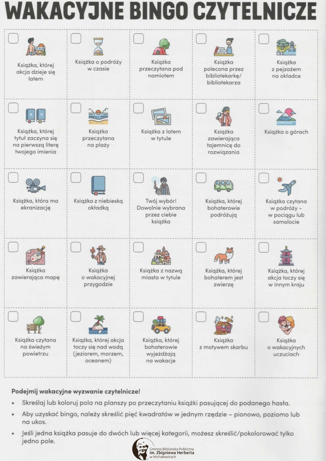 Wakacyjne Bingo Czytelnicze – Biblioteka Publiczna im. Zbigniewa ...